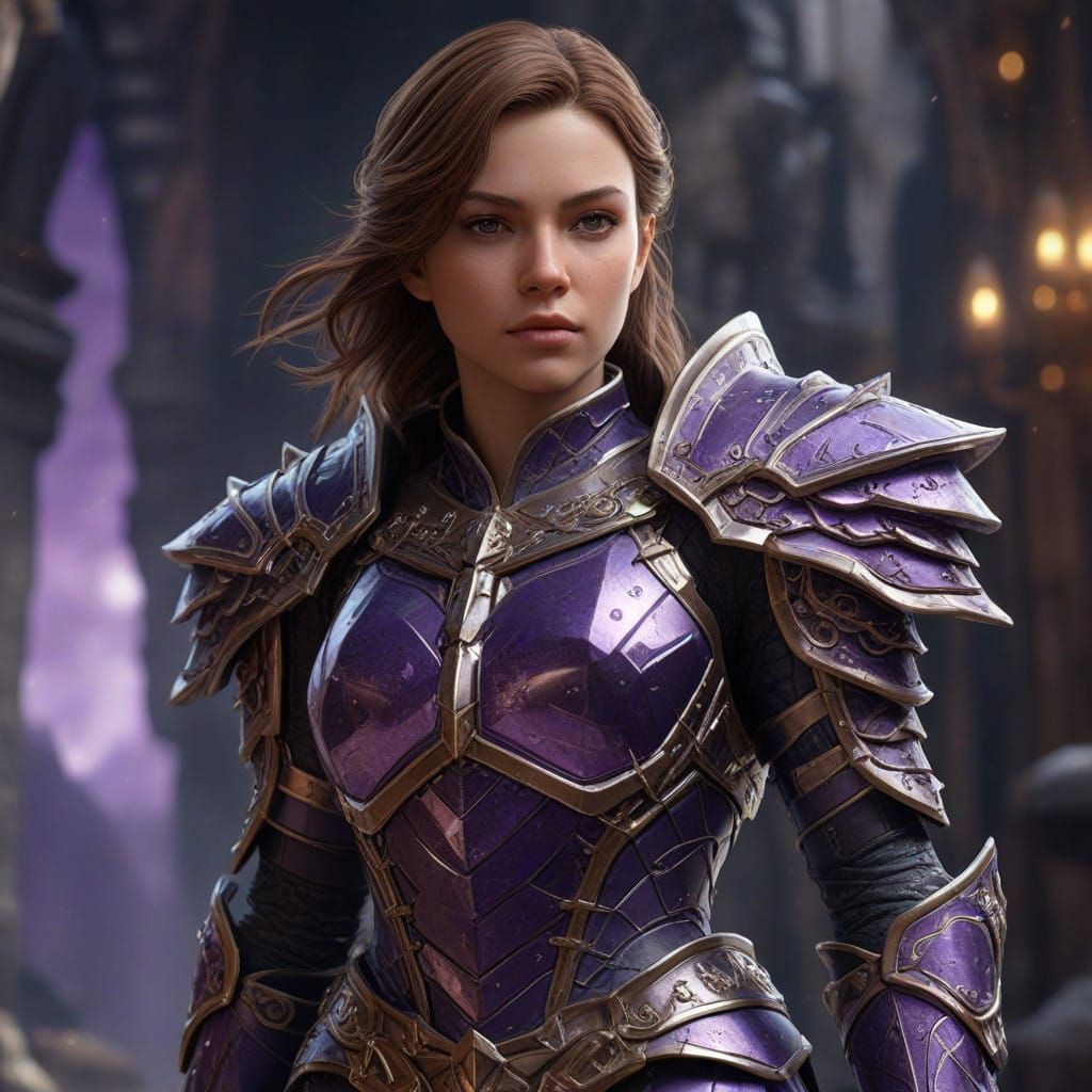 Fantastical Amethyst Armored Warrior in Deep, Rich... - AI Art