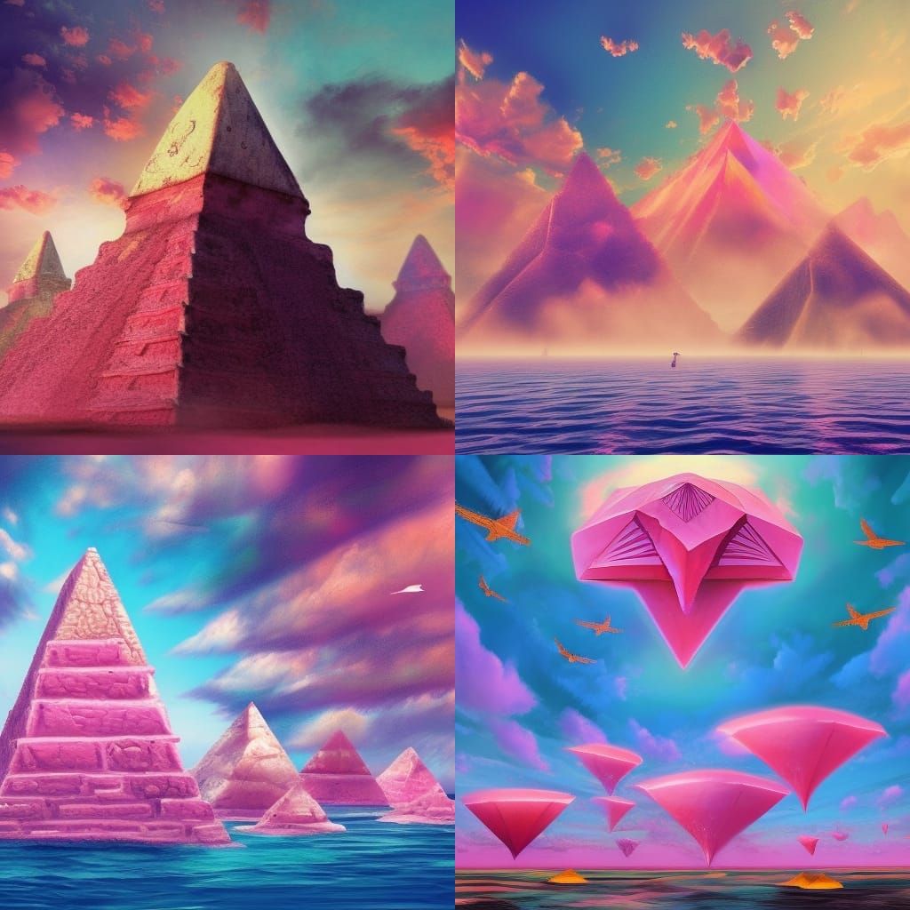 Hovering pink pyramids - AI Generated Artwork - NightCafe Creator