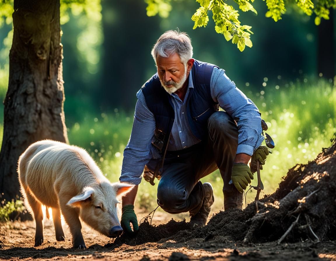 Professional truffle pickers, the teamwork from a pig and her boss ...