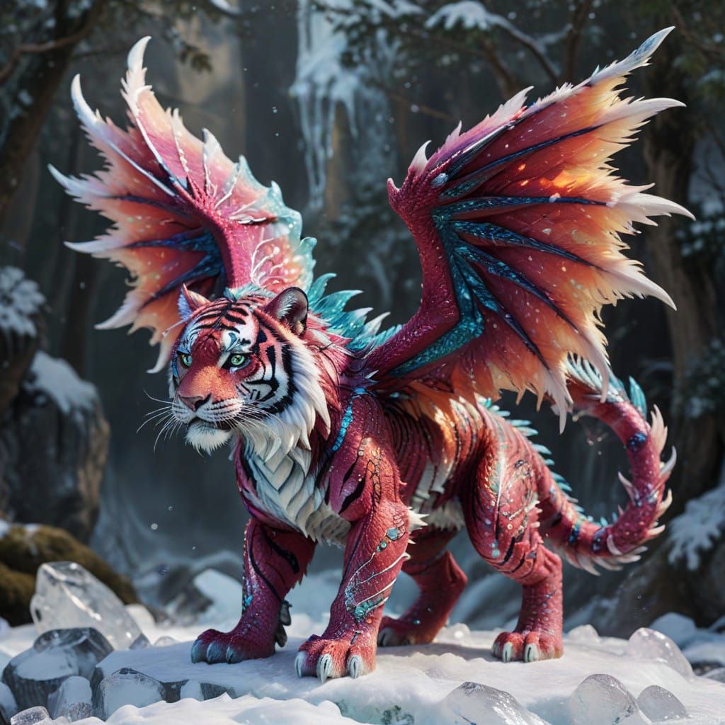 Vibrant Tiger-Dragon Hybrid with Ruby Gem Scales a... - AI Art