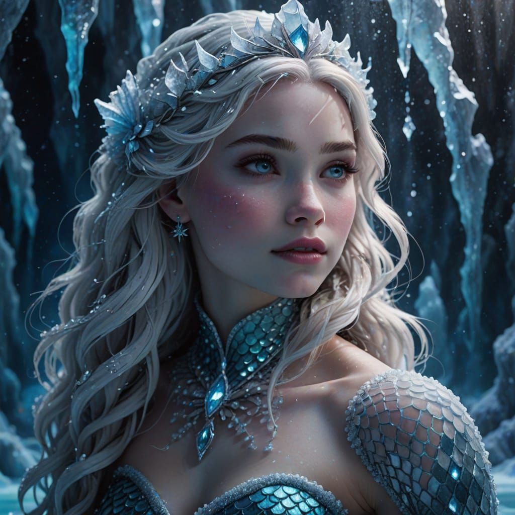The Ice Mermaid of the Frozen Depths A breathtaking mermaid with frost ...