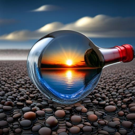 A sunset, in a wine bottle, 8k resolution, a masterpiece, 35mm ...