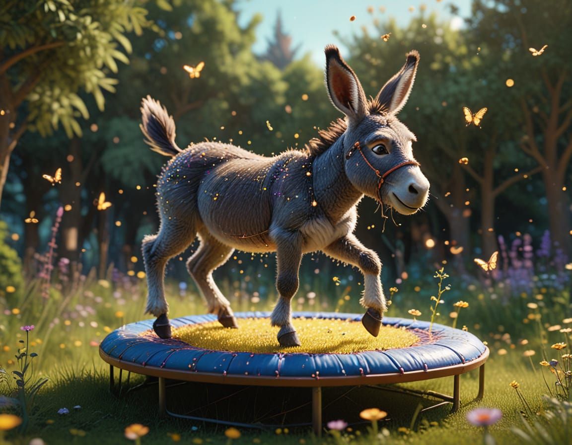 Pixar-Inspired Miniature Donkey in Dreamlike Meado... - AI Art