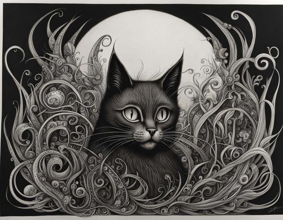 infernal cat, tim burton, masterpiece , pencil caligraphy - AI ...