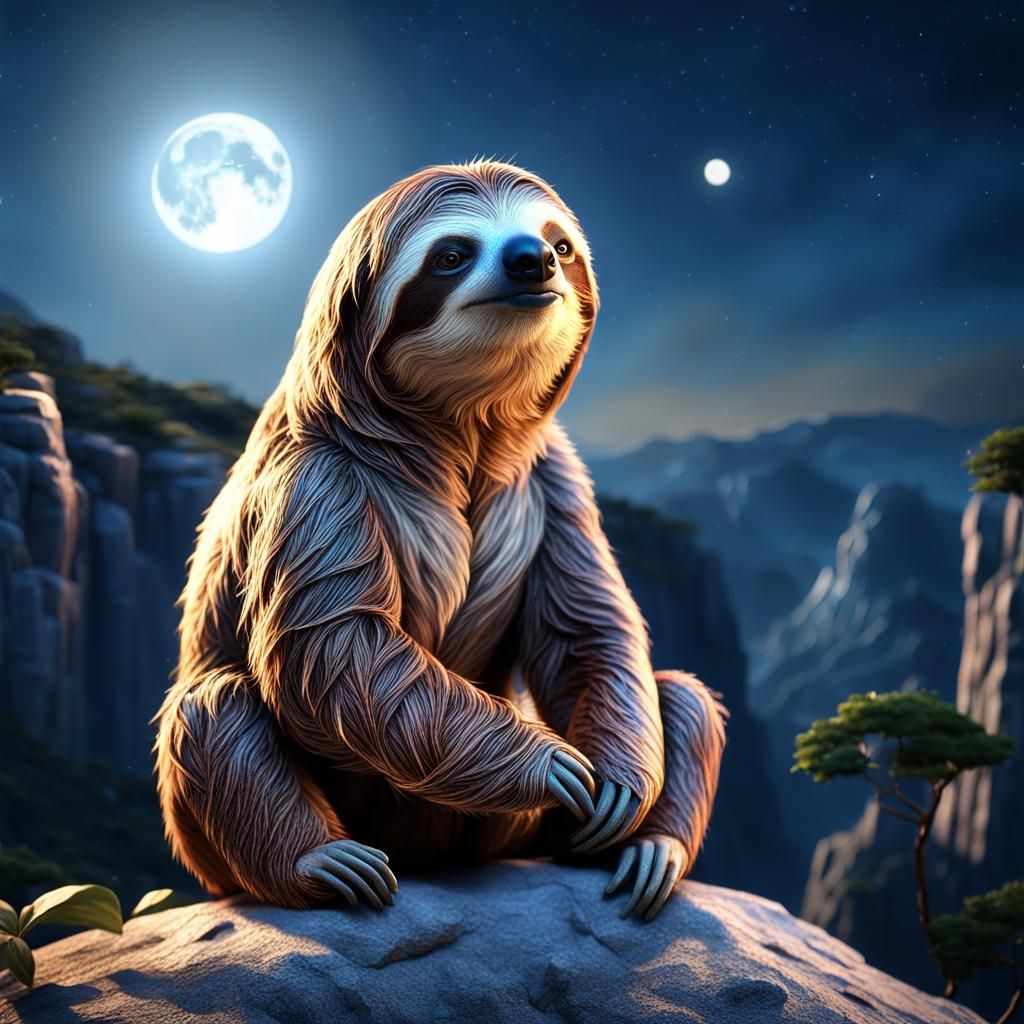 An epic sloth in front of a full moon - AI Generated Artwork ...