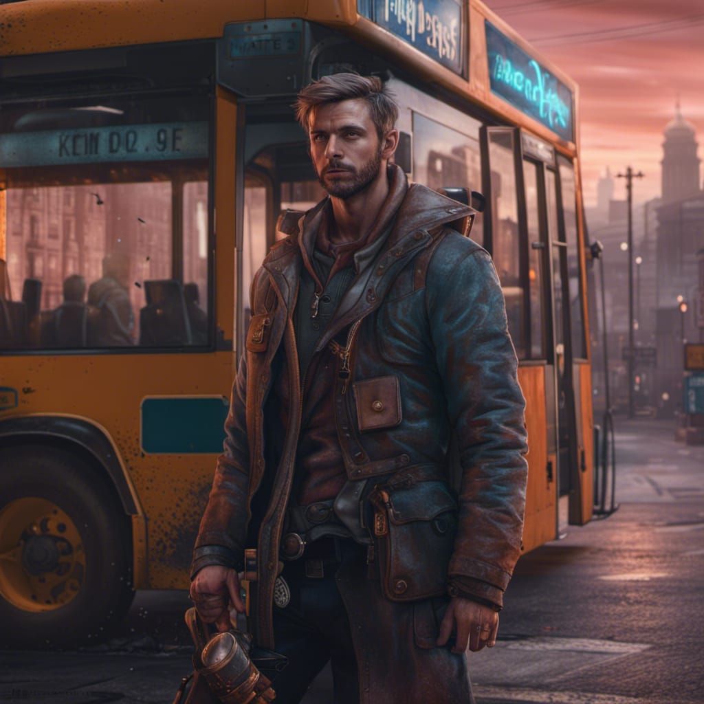 a guy and a bus - AI Generated Artwork - NightCafe Creator