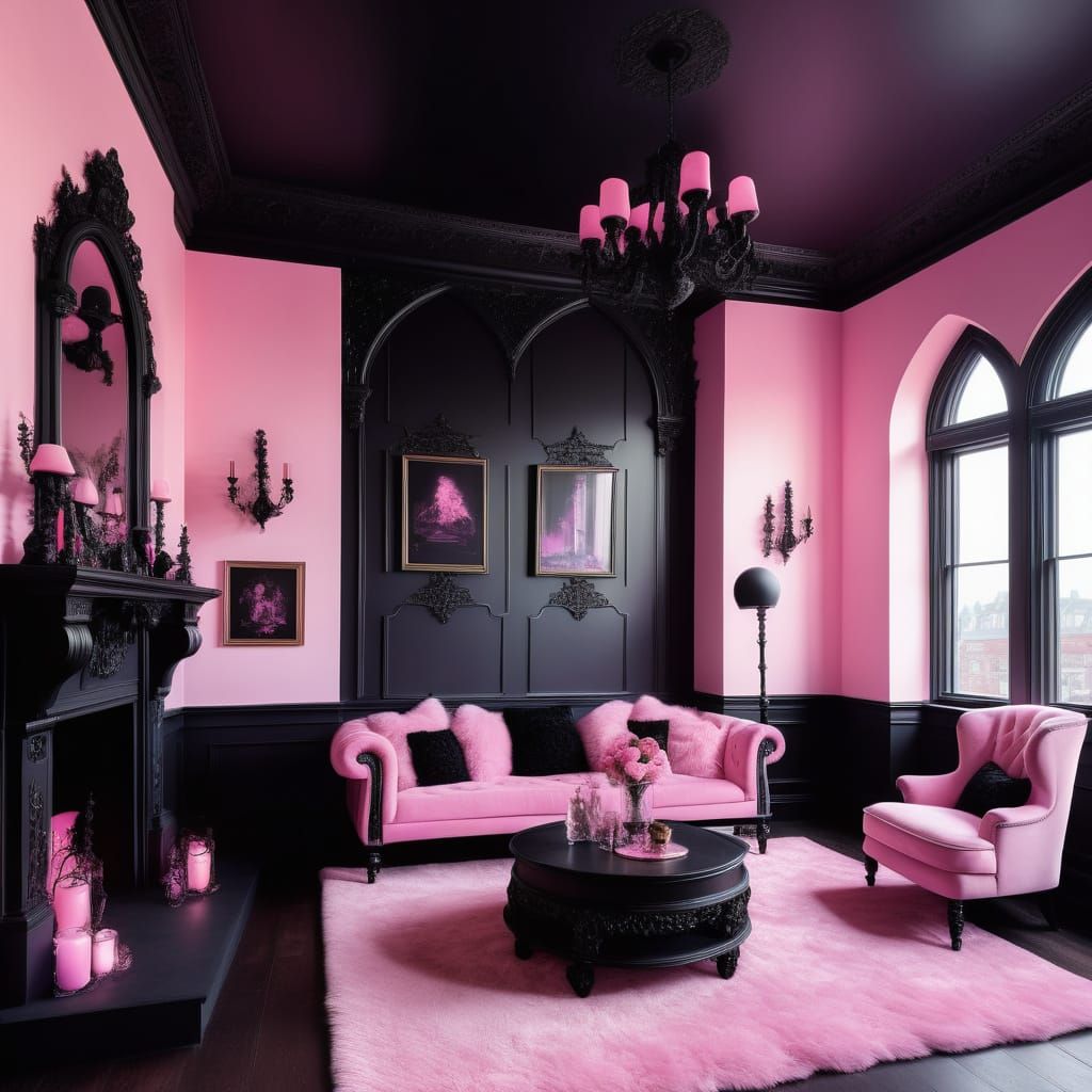 Cute gothic pink penthouse with pink walls with Black accents& pink ...