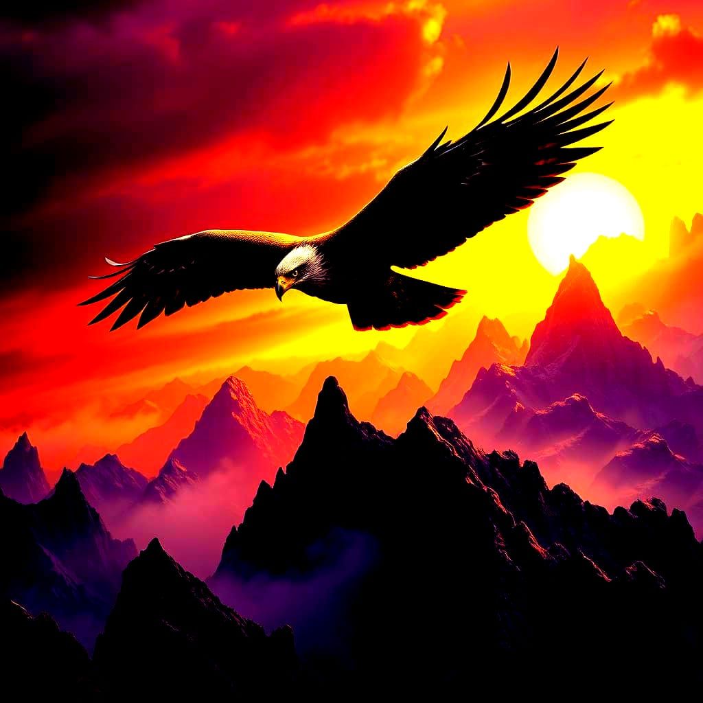 Ethereal Eagle Soars Over Dark Fantasy Landscape - AI Art