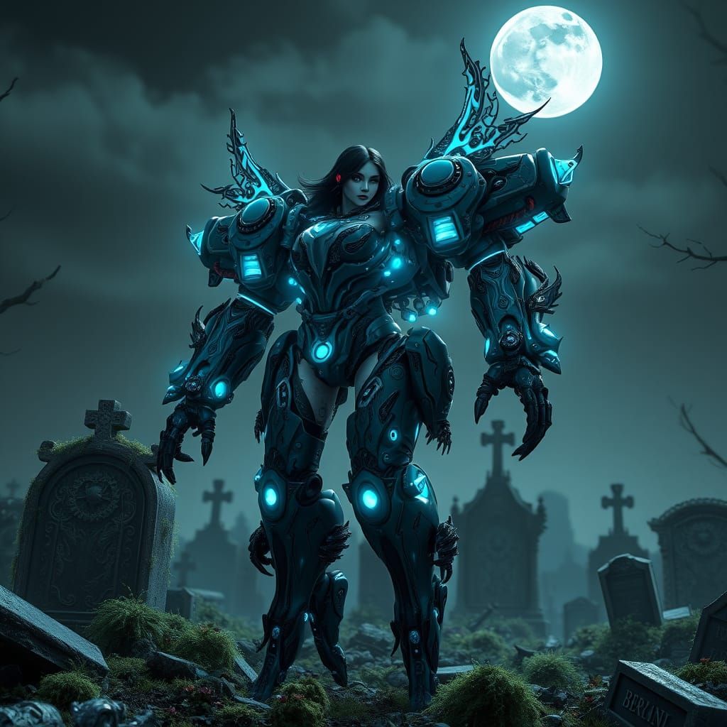 Gothic Vampire Cyborg Pilots Bioluminescent Mech U... - AI Art