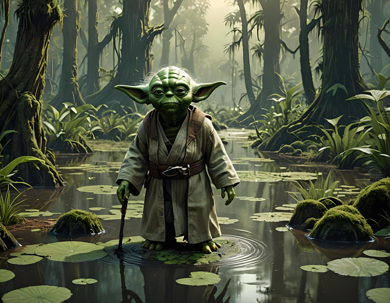 Yoda standing in the middle of the swamp on dagobah - AI Generated ...