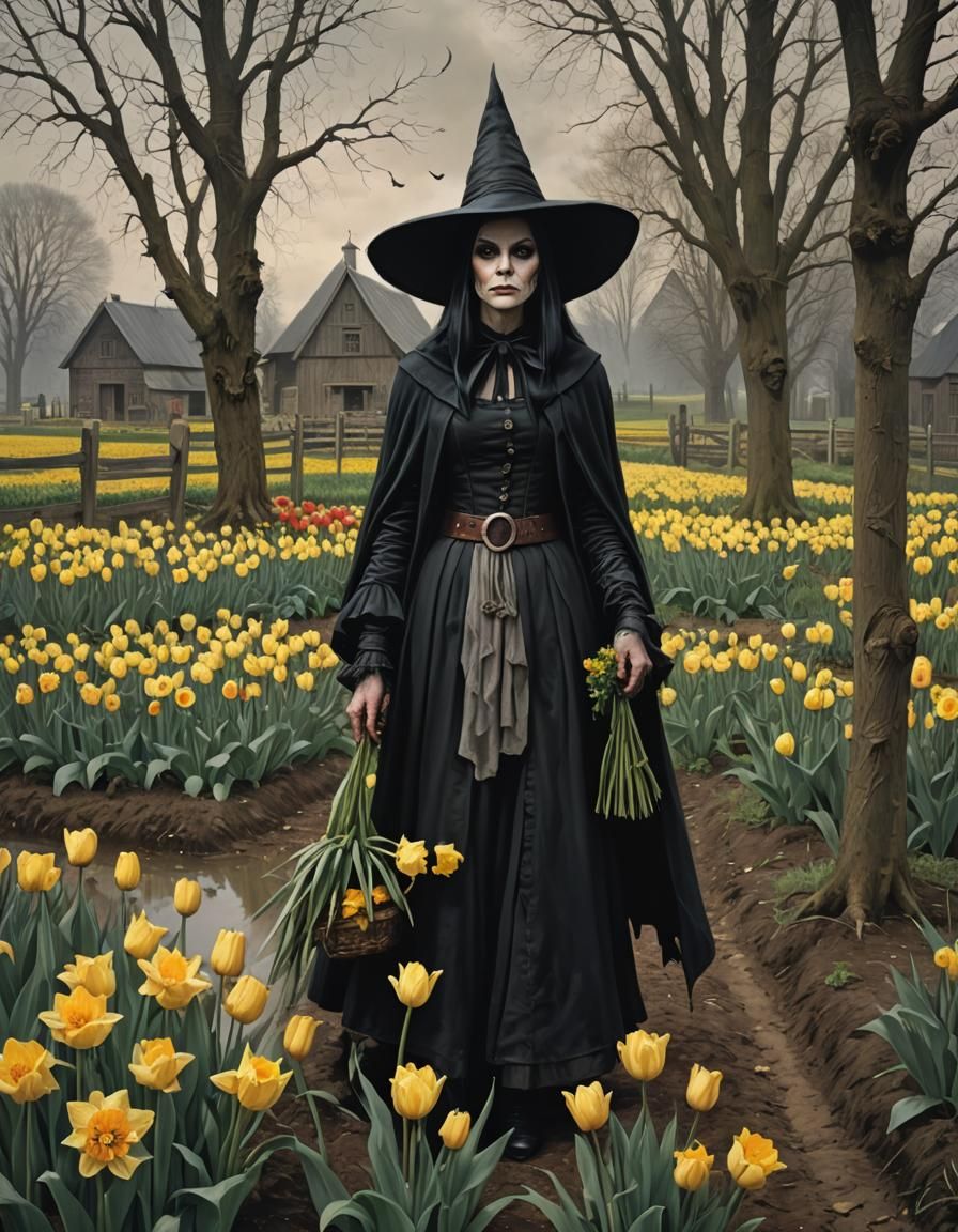 tulip and daffodil farm gothic lovely witch - AI Generated Artwork ...