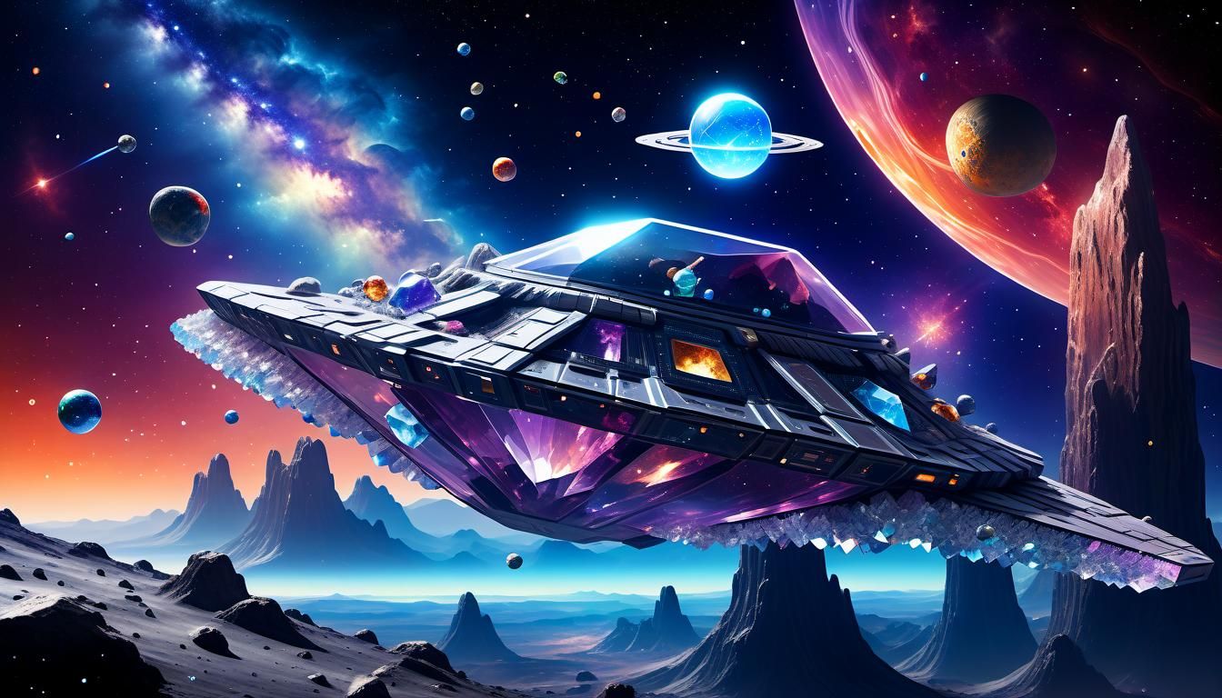 A crystal spaceship in space, - AI Generated Artwork - NightCafe Creator