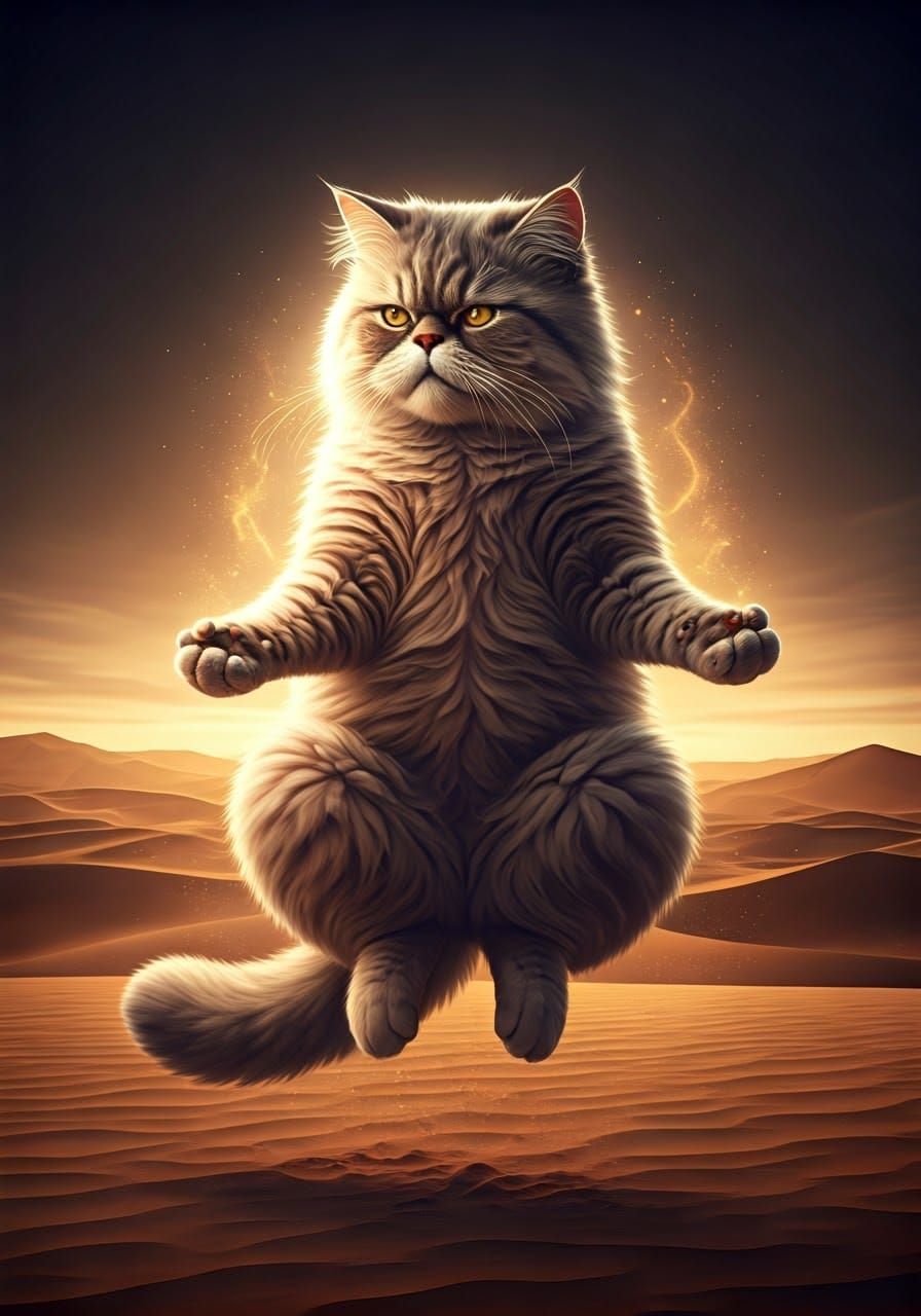 Wingardium leviosa! - Ethereal Persian Cat Levitates in Gold...