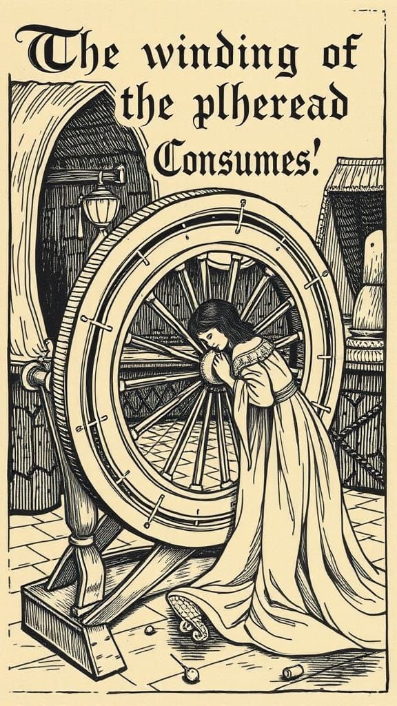 Medieval Spinning Wheel Scene with Sleeping Beauty - AI Art