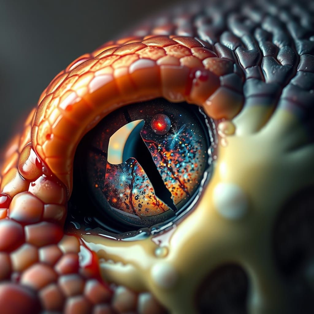 General atmosphere of dripping paint, Macro of a snake eye, very close ...