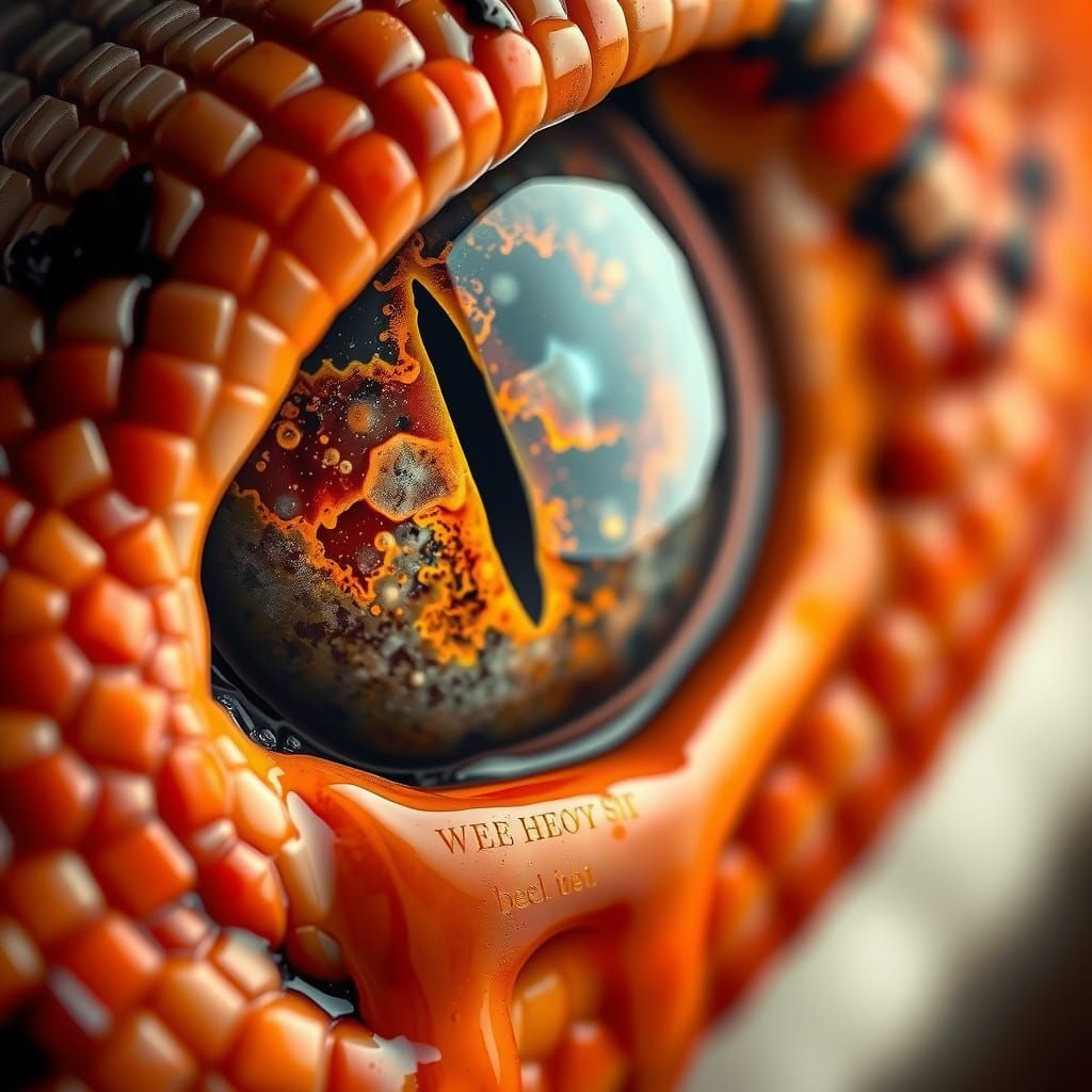 General atmosphere of dripping paint, Macro of a snake eye, very close ...