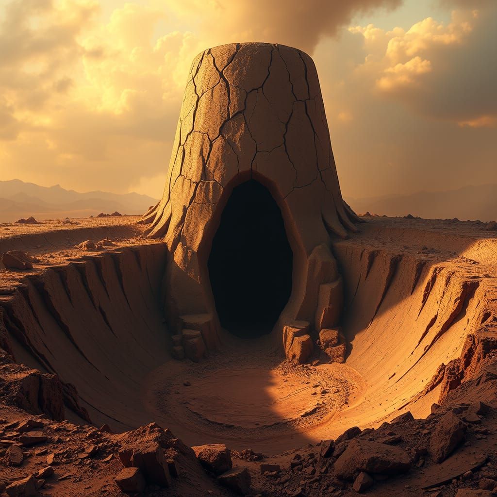 Colossal, Cyberpunk-Inspired Ant Hill in a Deserte... - AI Art