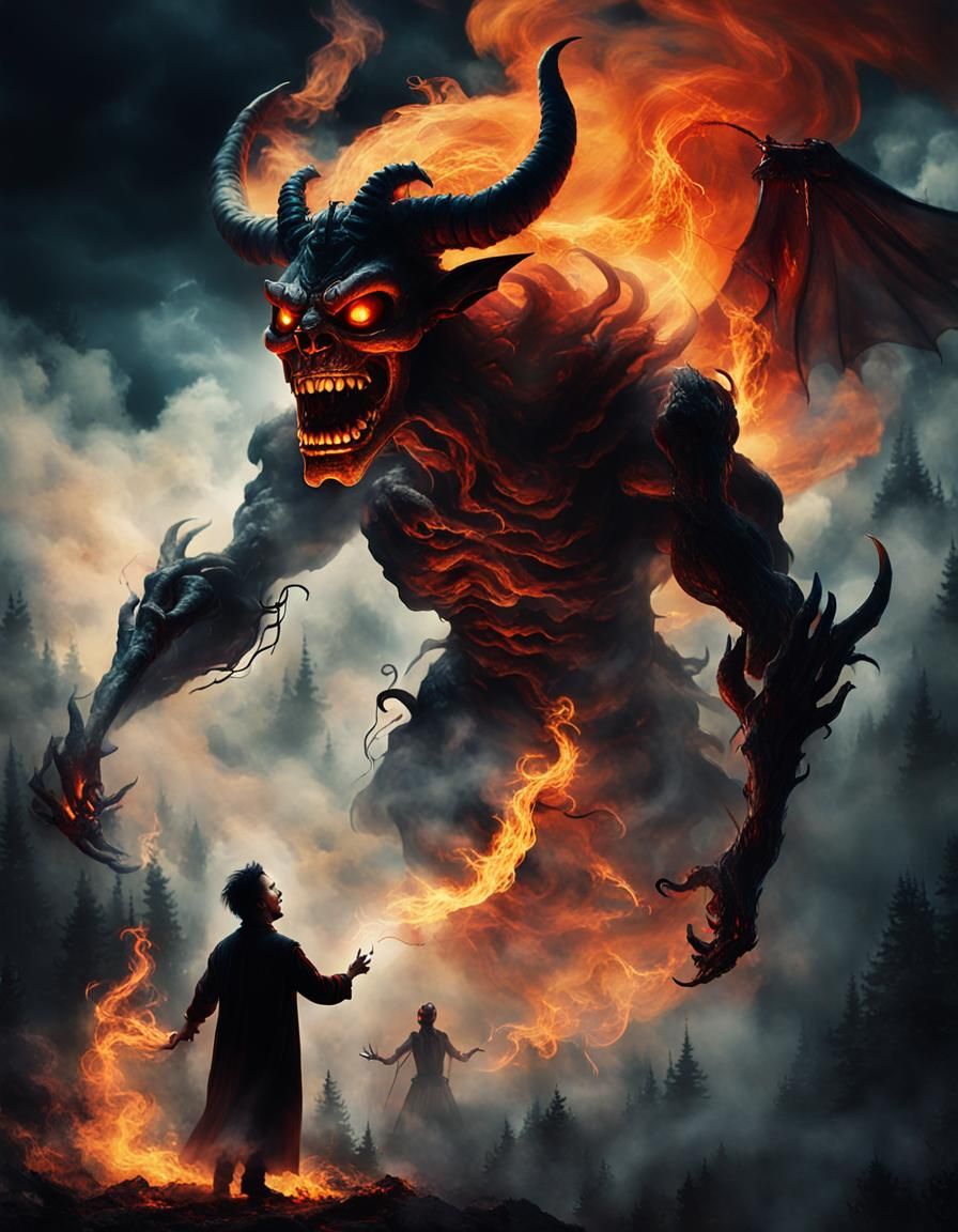 Demon playing with human and controling him from sky and human can't do ...