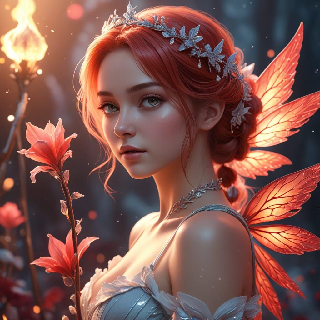 Enchanted Fairy in Frosty Flames, Holding Mace of ... - AI Art