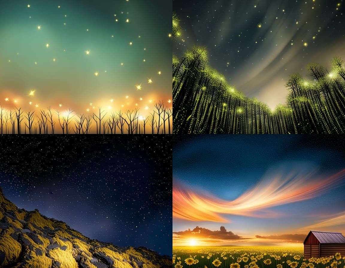 the night sky filled with glittering stars and fireflies - AI Generated ...
