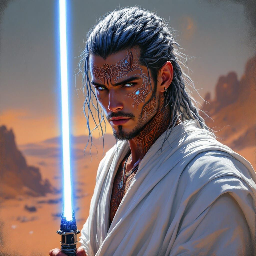 A Jedi knight - Majestic Jedi Warrior in Alien Desert Landsc...