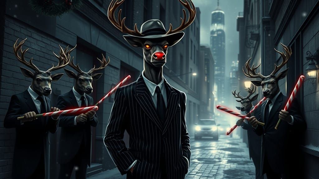 Menacing Rudolph Reindeer Mafia Leader in Noir Sty... - AI Art