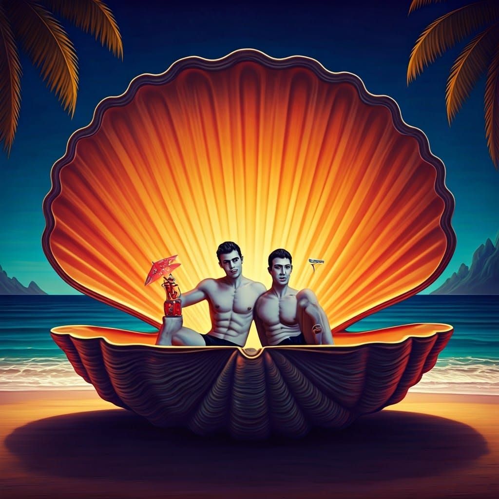 Vampires in Seashell Oasis, Tropical Beach Scene - AI Art