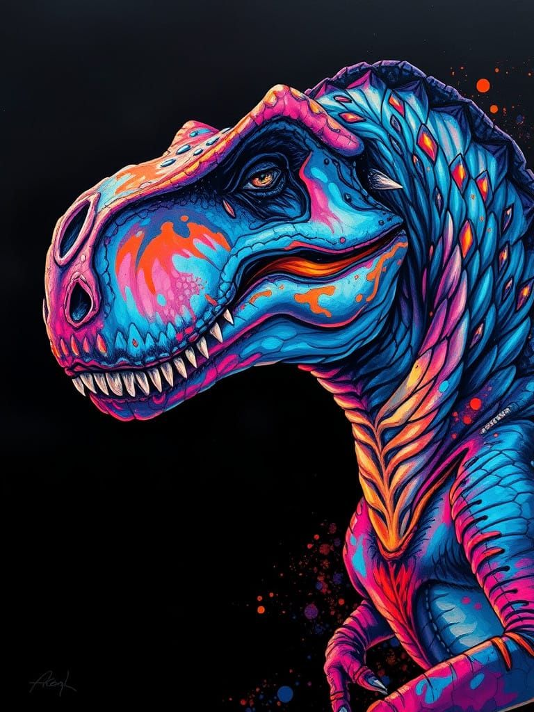 T-Rex - Ethereal Cowboy T-Rex in Vibrant Hyperrealistic Det...