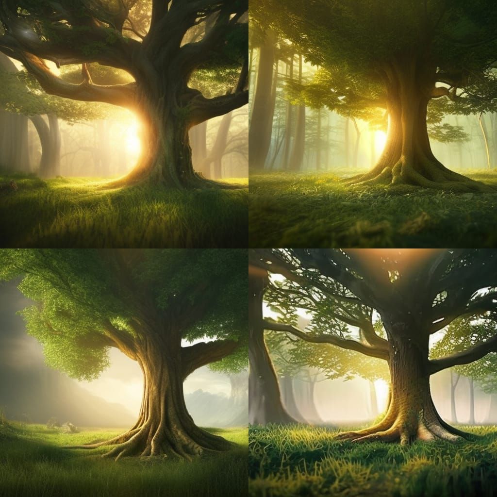 a tree sprouting from the ground centred whole tree sunlight realistic ...
