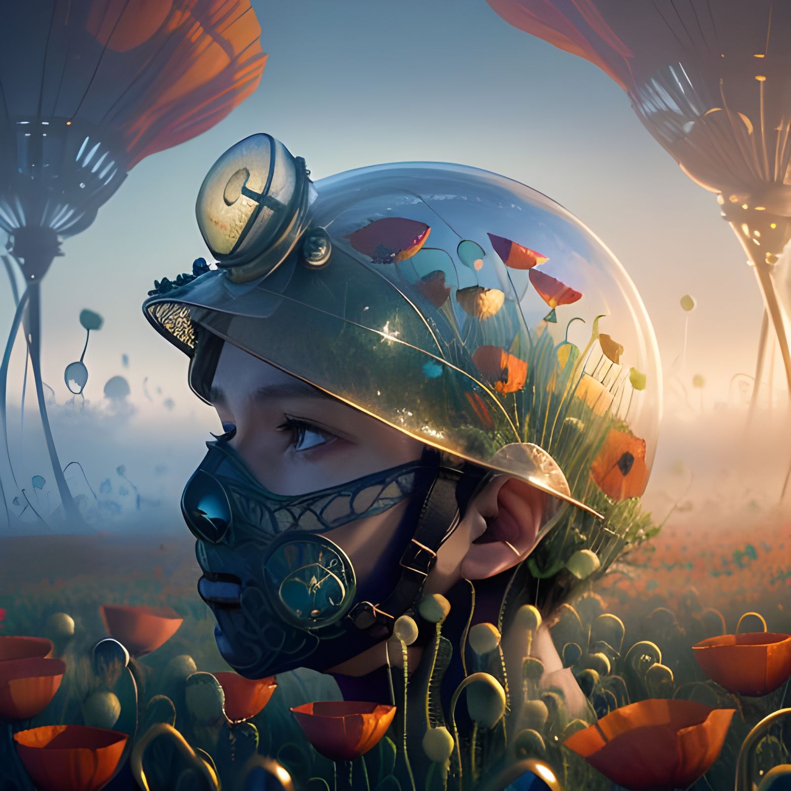 Organic Poppy Helmet - AI Generated Artwork - NightCafe Creator