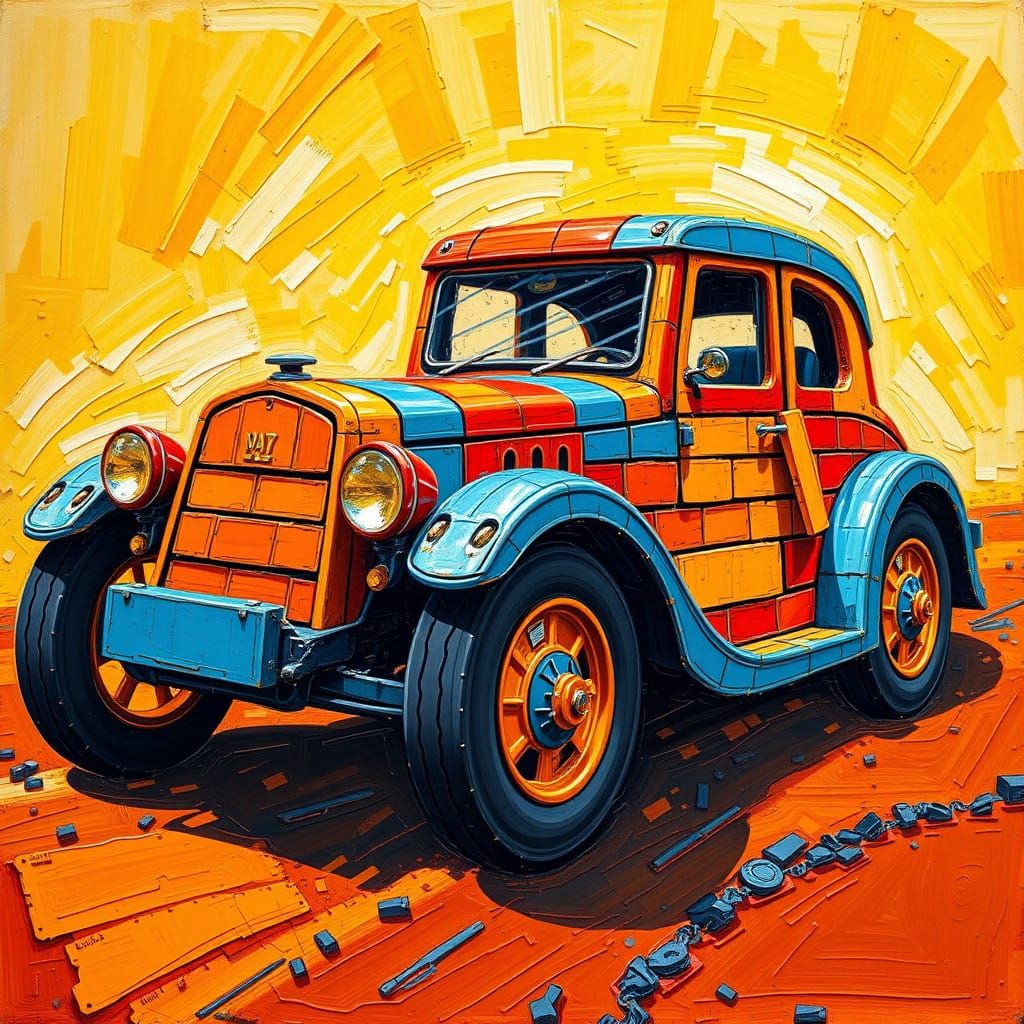 Majestic Brick Car: A Vibrant, Expressionist Maste... - AI Art
