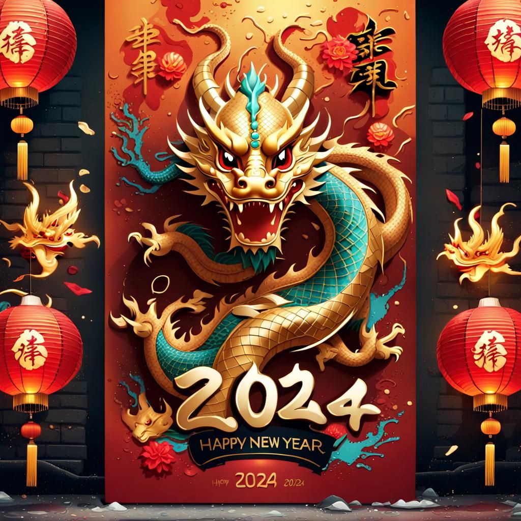 Chinese New Year banner 2024 year of the dragon card template design ...