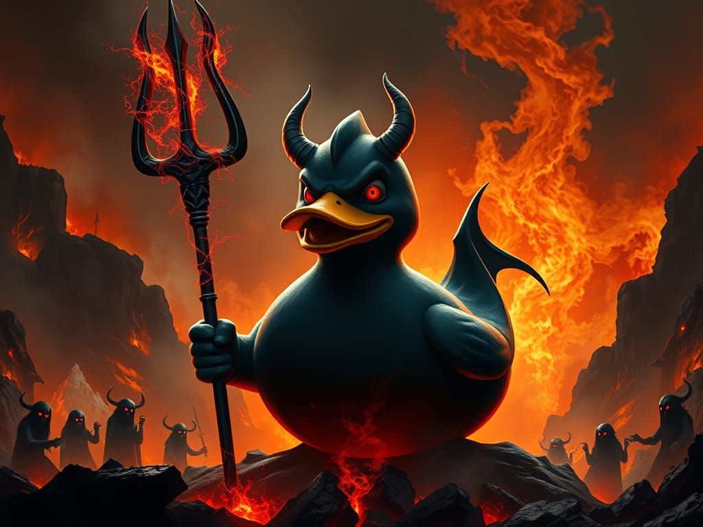 Duck in hell! - Demonic Rubber Duck Reigns in Hellish Landsc...