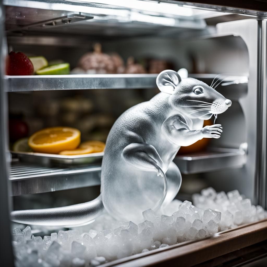 Ice sculpture of a rat inside the freezer. - AI Generated Artwork ...