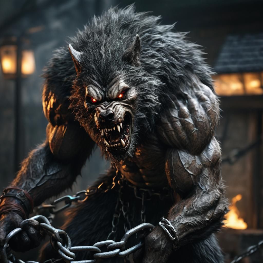 a werewolf chained ready to attack - Fierce Werewolf Ready t...