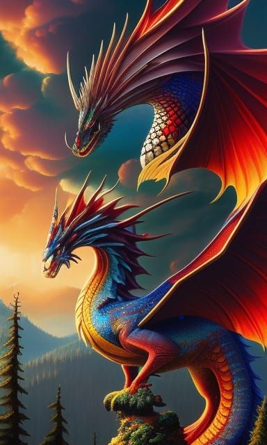 A Insanely Detailed Fantastical and Whimsical Painting of Dragon ...