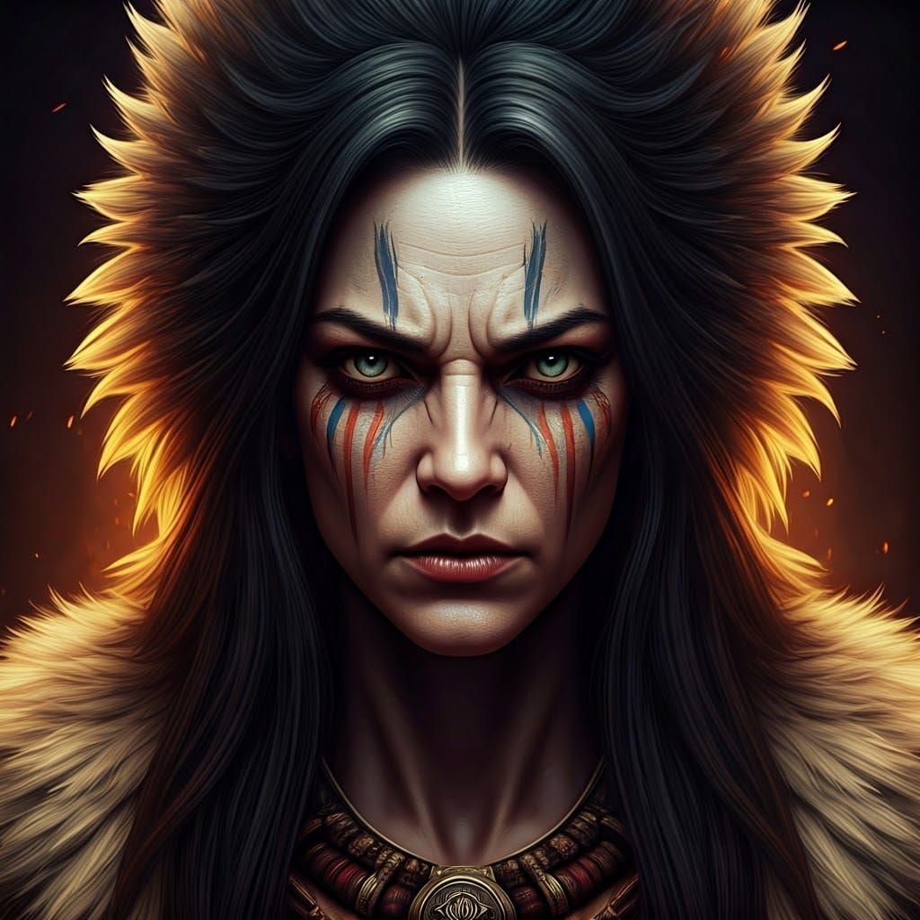 Vibrant Dark Fantasy Portrait in Triadic Color Sch... - AI Art