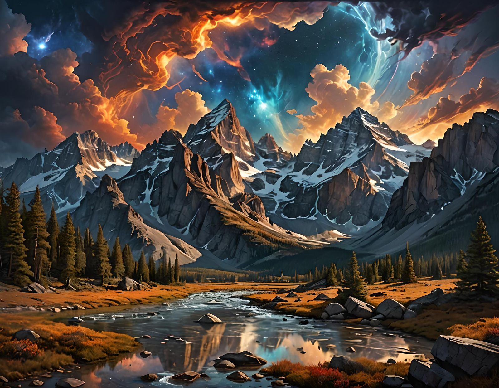 grandiose Visionary style of a life far from the suns burning godrays ...