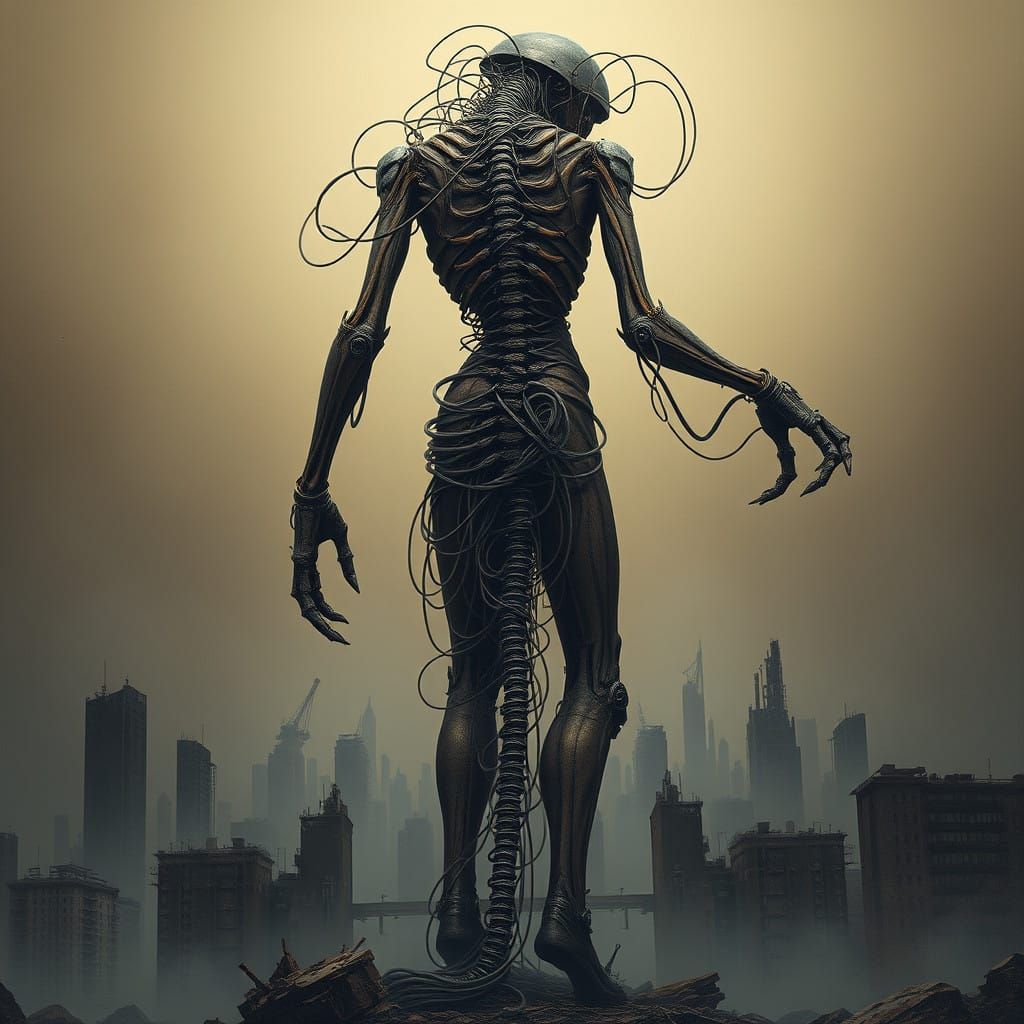 A hyperrealistic Ink and oil picture of a grotesque amalgamation of ...