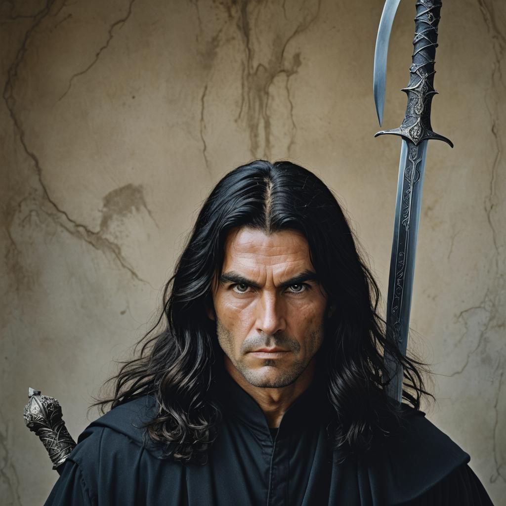 Spectral Wizard in Black Attire - AI Art