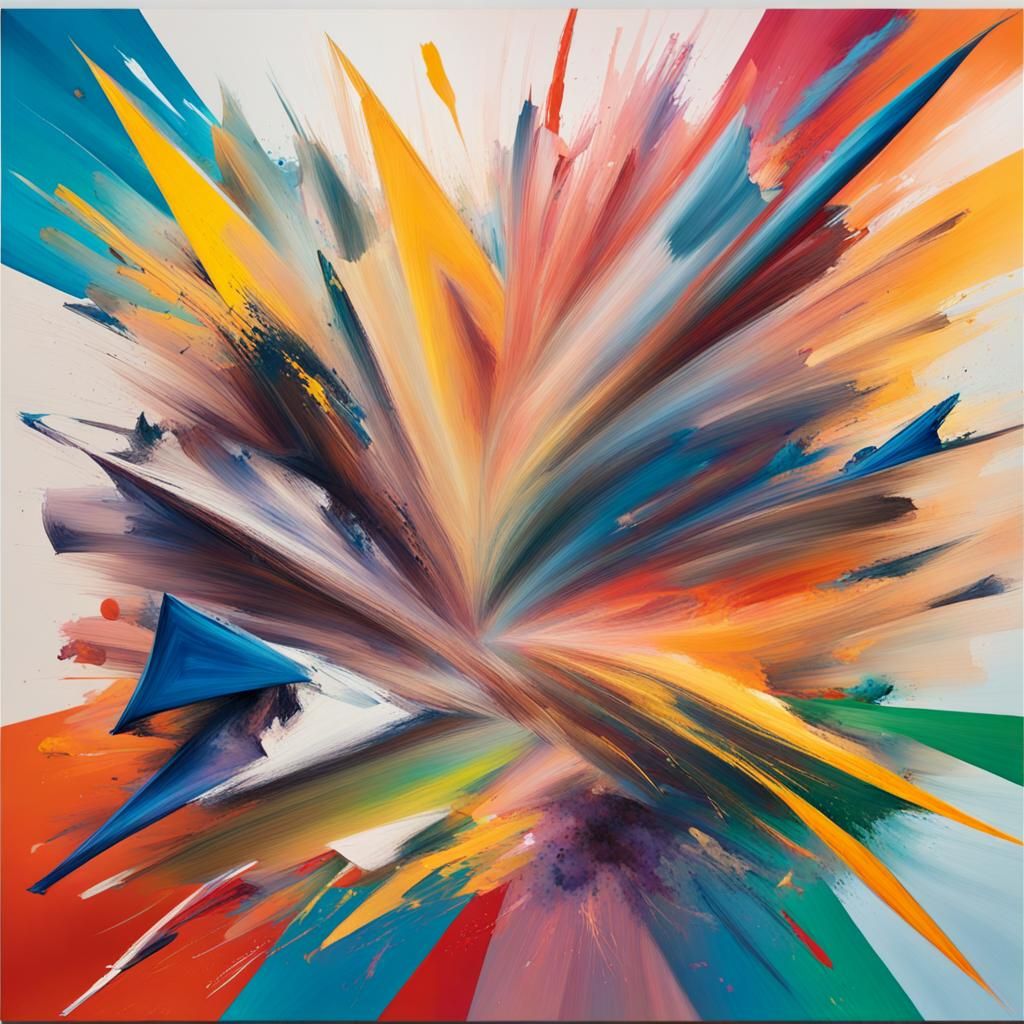 a messy colourful painting in a triangular motion - AI Generated ...