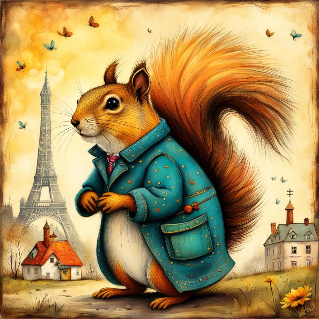 Mr Squirrel on his travels abroad - AI Generated Artwork - NightCafe Creator
