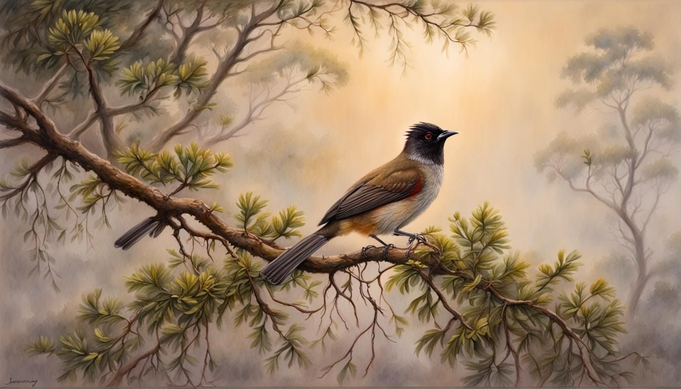 Sooty-headed Bulbul Bird In Oak Tree - AI Generated Artwork - NightCafe ...