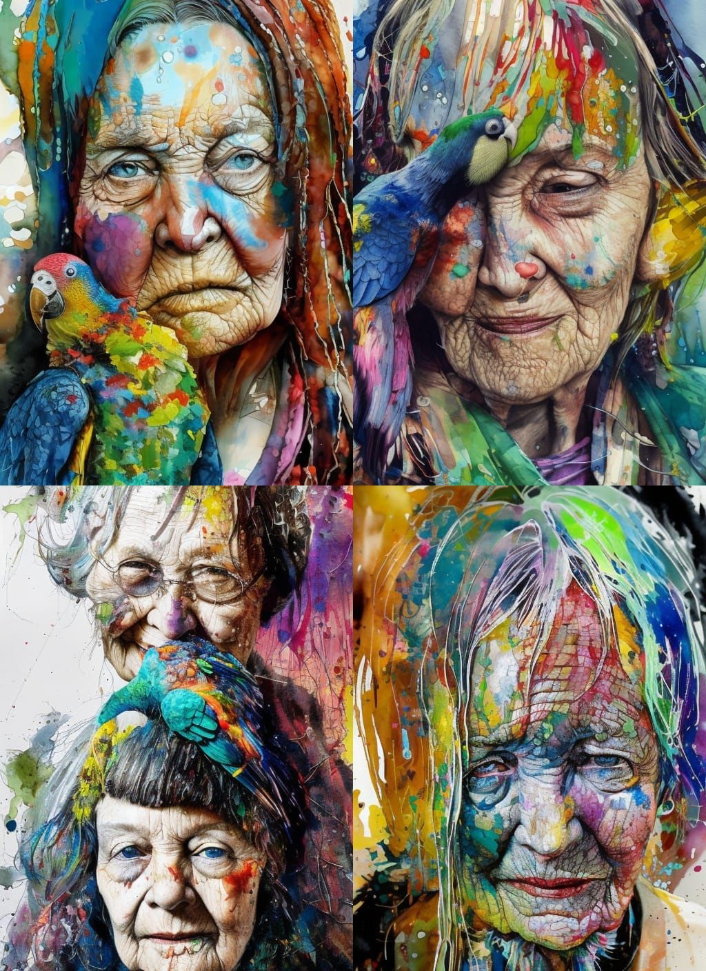 highly detailed watercolor portrait. Wet on wet watercolor. old woman ...