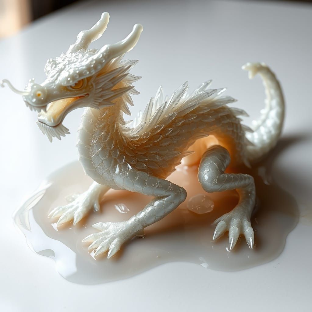 Melting Crystal Dragon Wax Statue: Surreal Dreamsc... - AI Art