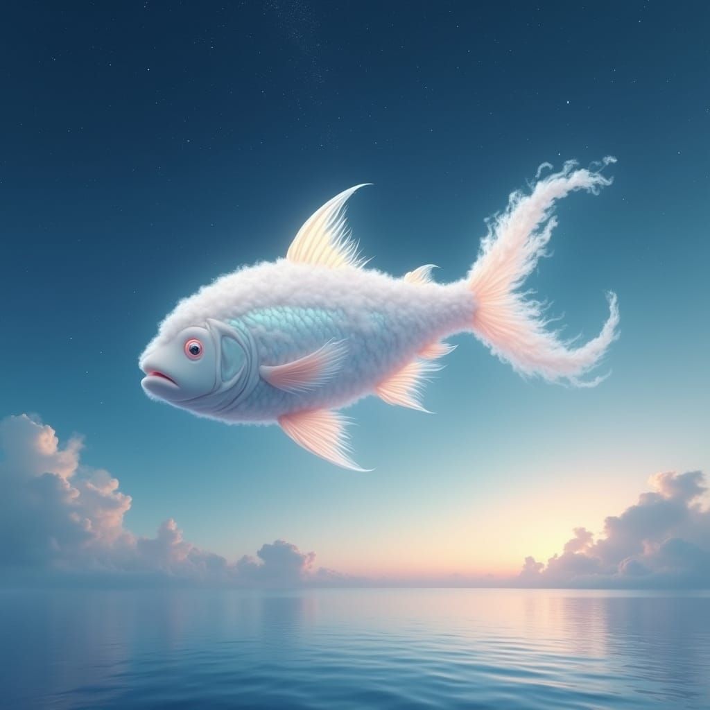 Surreal Cloud-Fish Hybrid Swims through Starry Twi... - AI Art