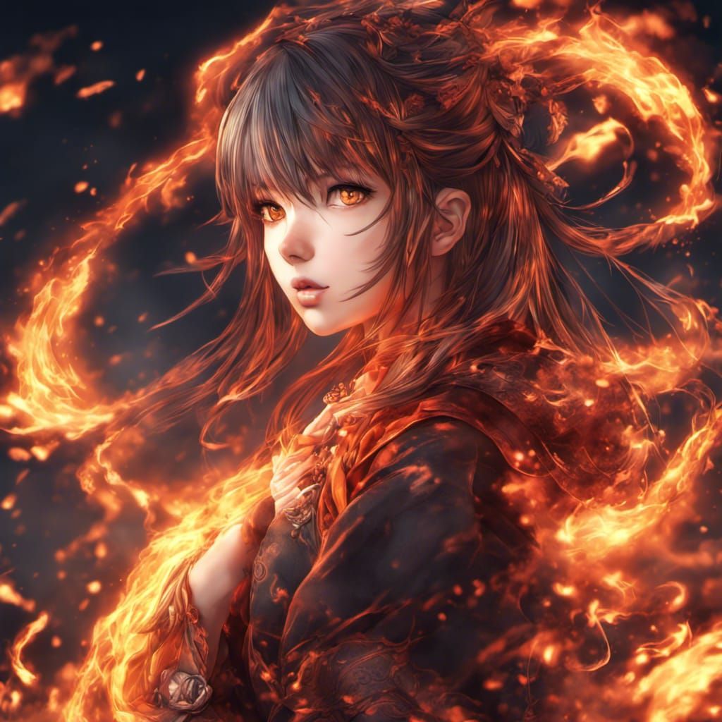 fire anime girl - AI Generated Artwork - NightCafe Creator