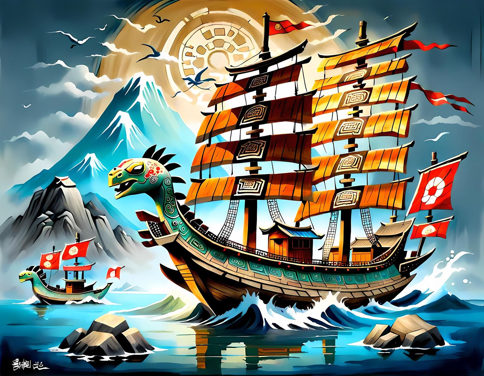 A gigantic Korean turtle ship (Artistic Style) - AI Generated Artwork ...