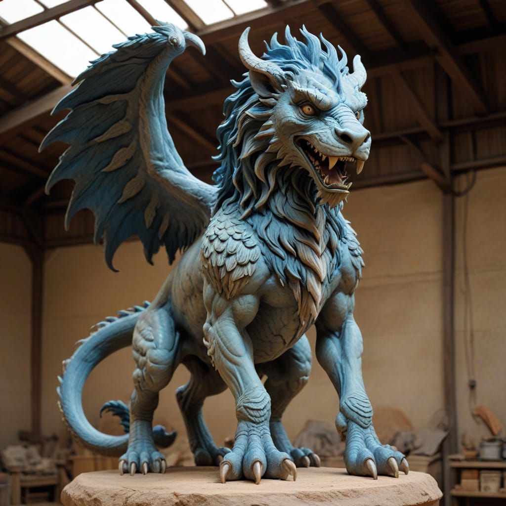 Mythical Chimera Sculpture from Clay - AI Art
