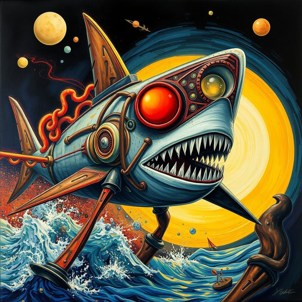 Cubist Robot Shark in Fantastical World, Inspired ... - AI Art
